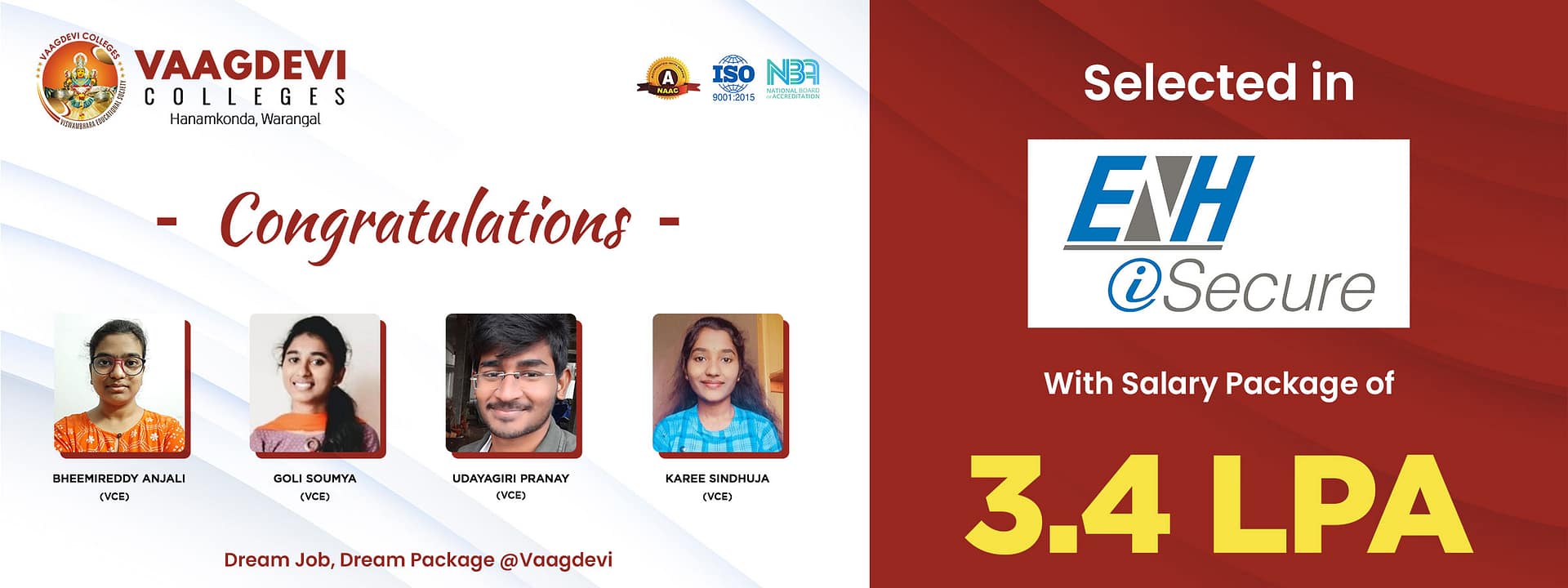 Placed in ENH iSecure - Vaagdevi College of Engineering